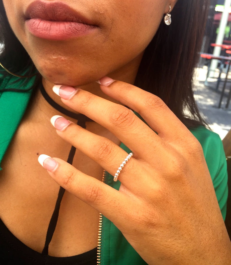 Stackable Adjustable Rings/ Beaded Stretch Ring/ Sterling - Etsy