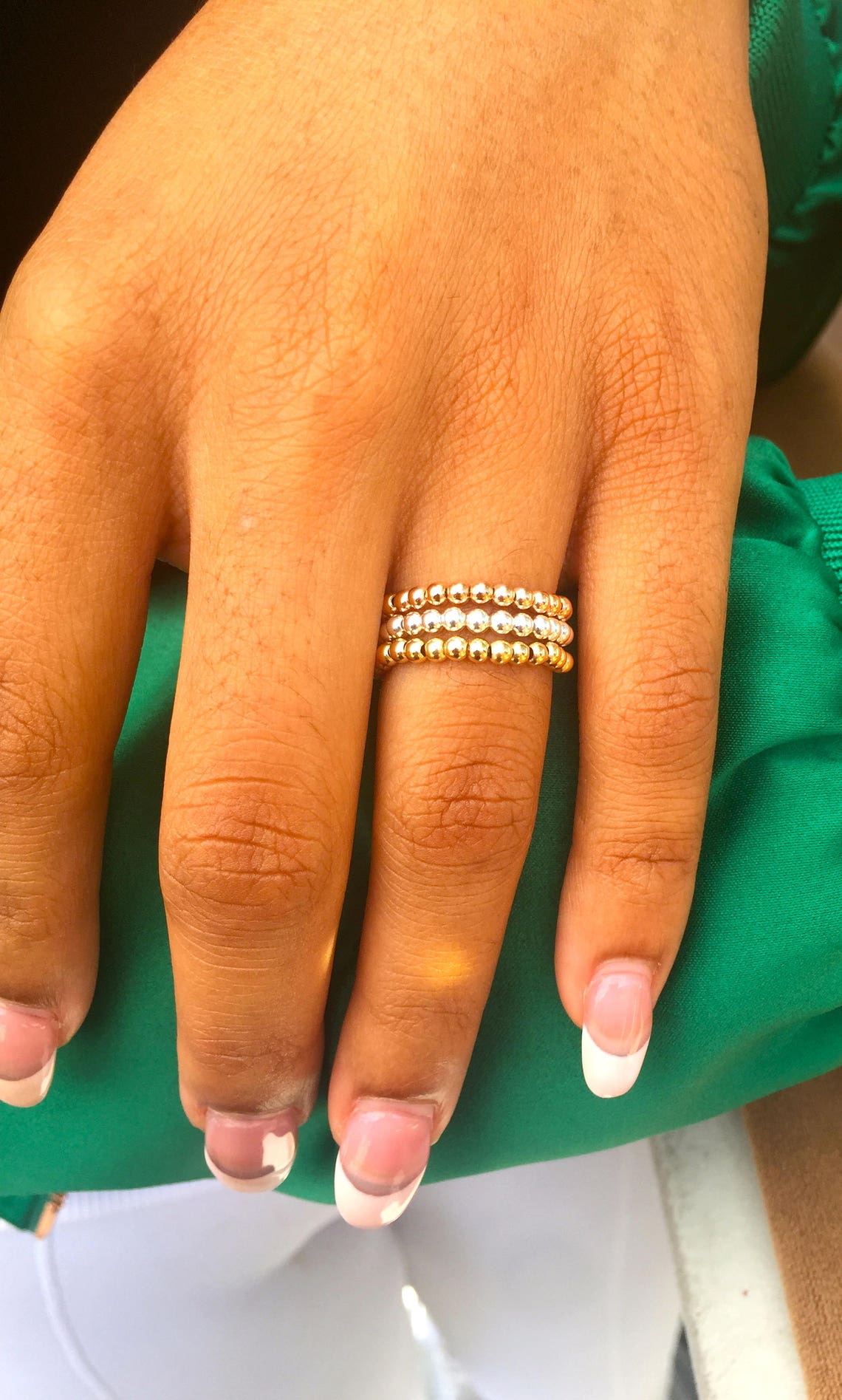 Stackable adjustable rings/ Beaded stretch ring/ Sterling | Etsy