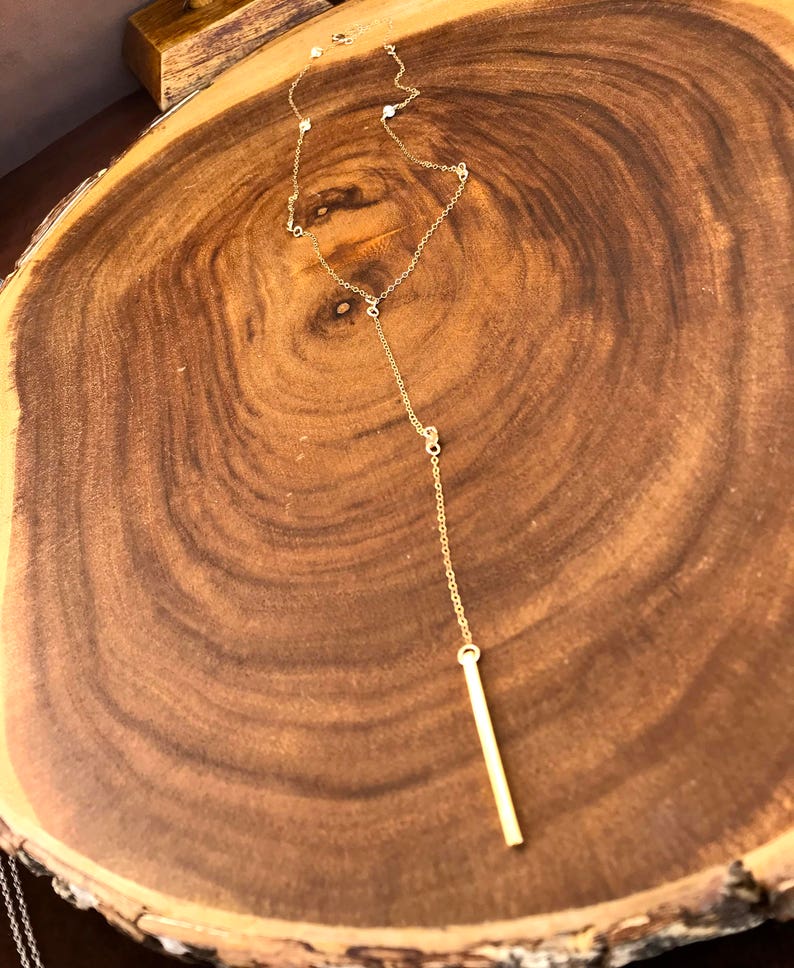 Gold Y Necklace Long Drop Necklace Long Lariat Necklace 14k | Etsy
