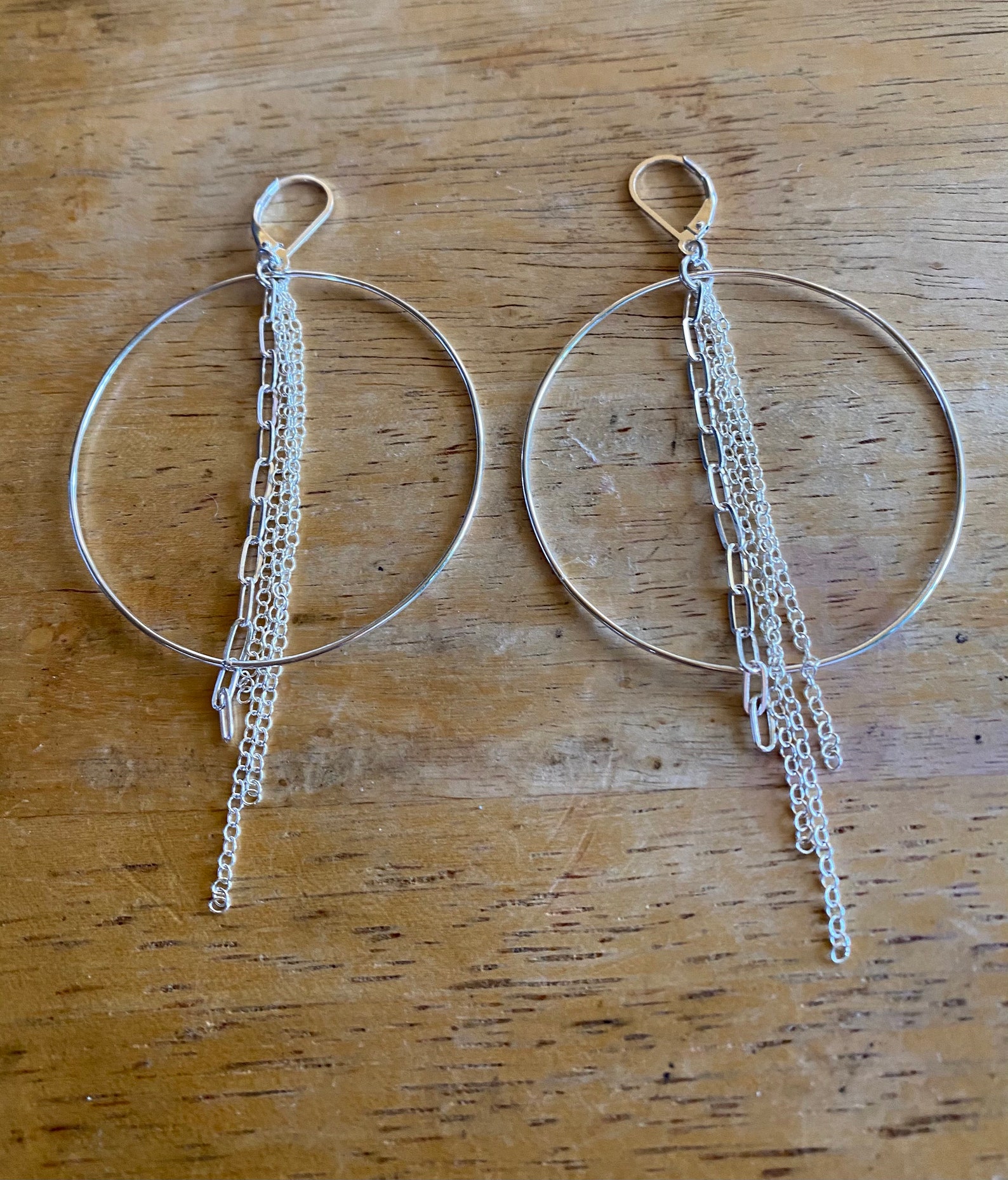 Dangle Hoop Earrings With Hanging Chains Chain Earrings | Etsy