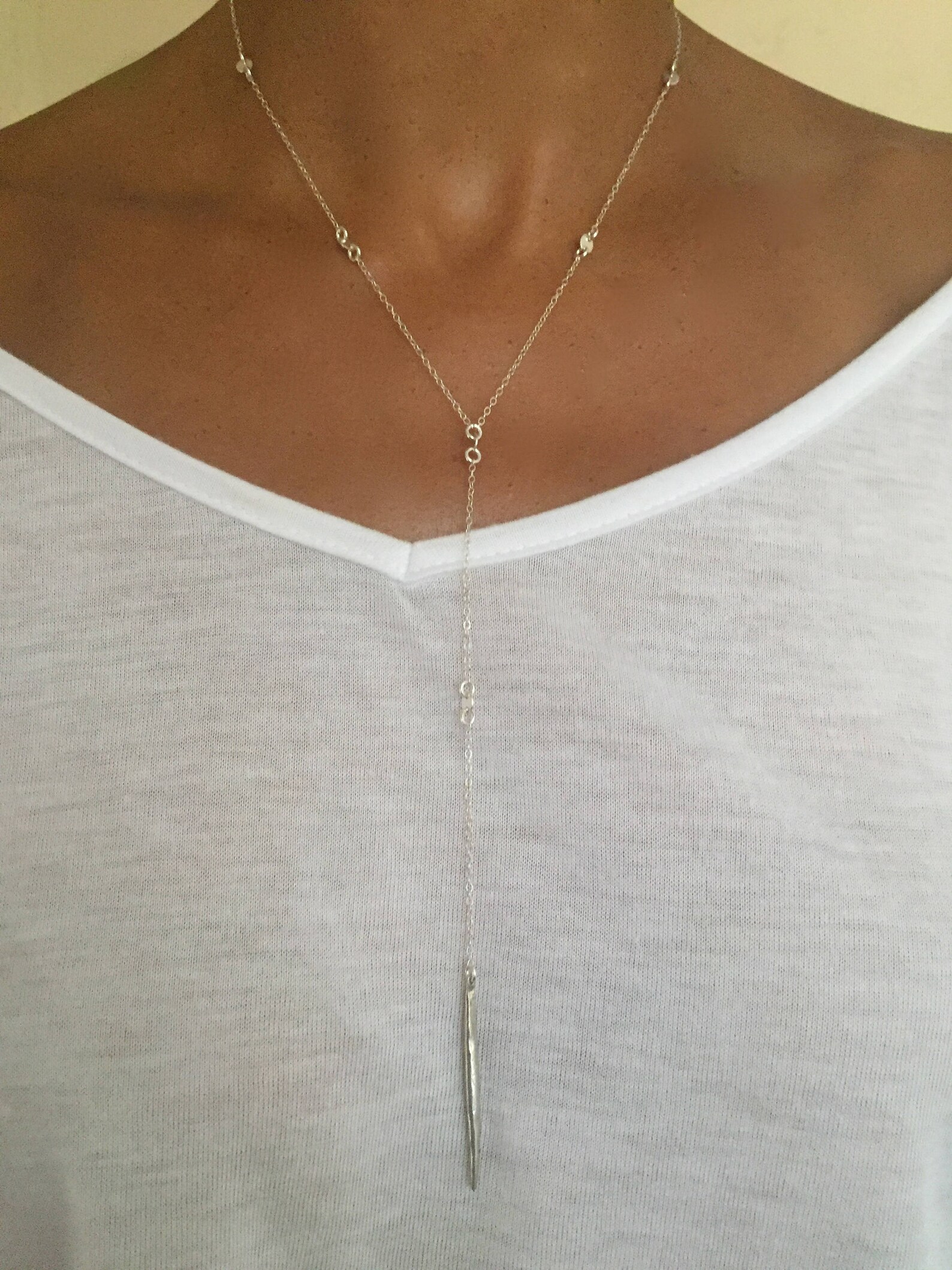 Gold Y Necklace Long Drop Necklace Long Lariat Necklace 14k | Etsy
