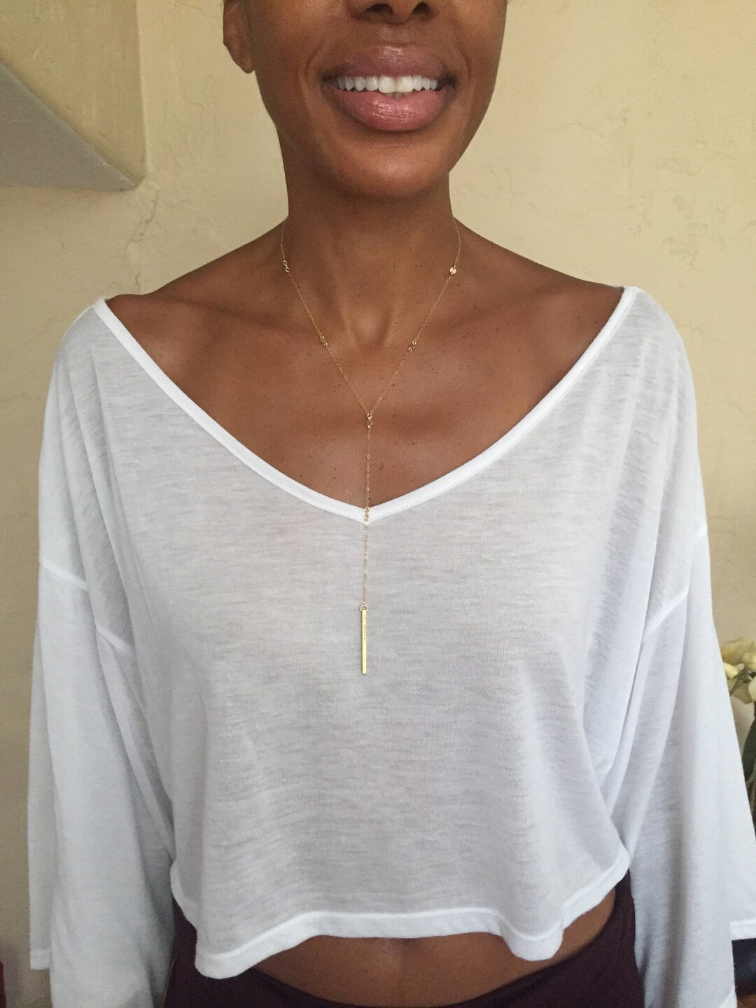 Gold Y Necklace, Long Drop Necklace, Long Lariat Necklace, 14k Gold ...