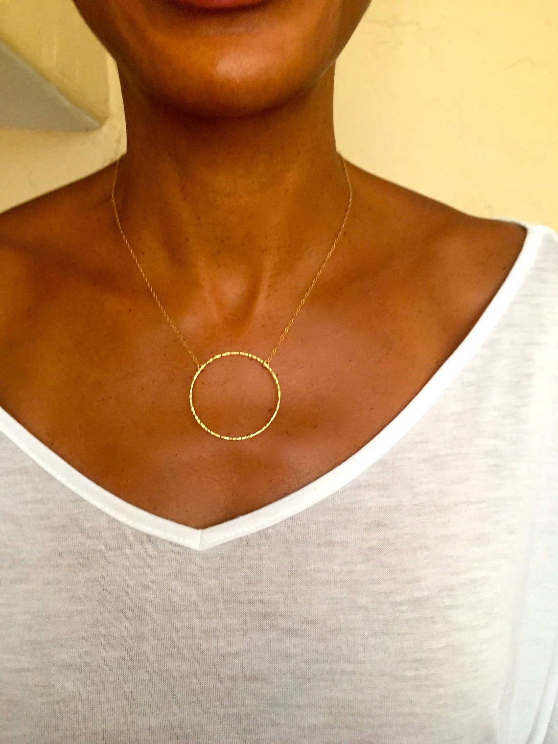 Circle Pendant Necklace Large Gold Circle Necklace Circle - Etsy