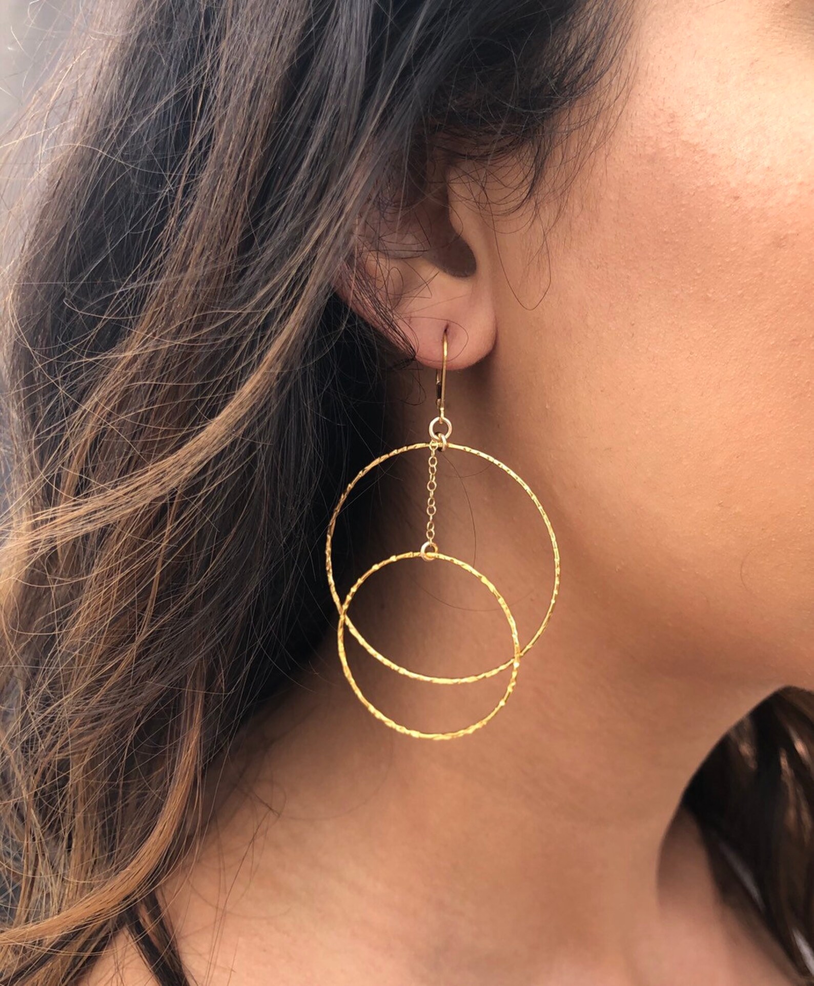 Double Hoop Dangle Earrings Gold or Silver Bold Hoop - Etsy