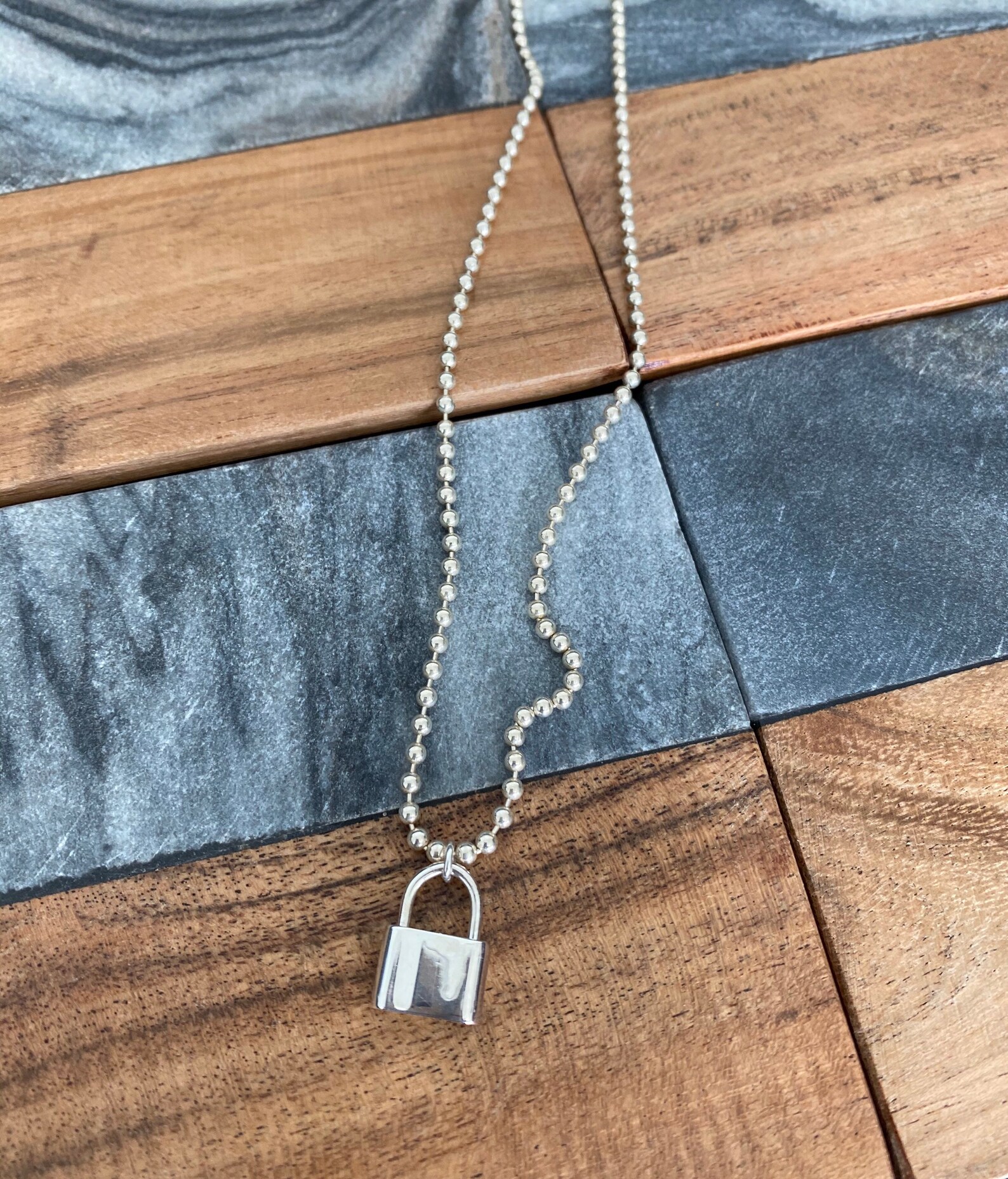 Padlock Pendant Necklace Beaded Chain Sterling Silver - Etsy