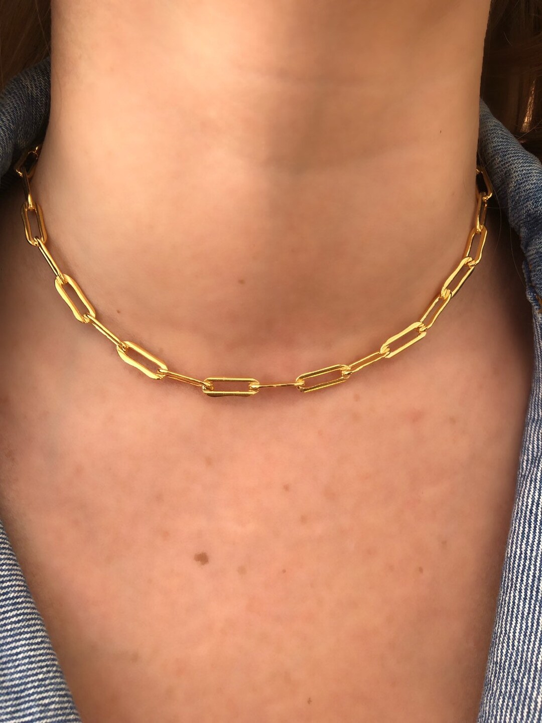 Rectangle Link Chain Necklace, Paperclip Chain, Gold Filled or Sterling ...