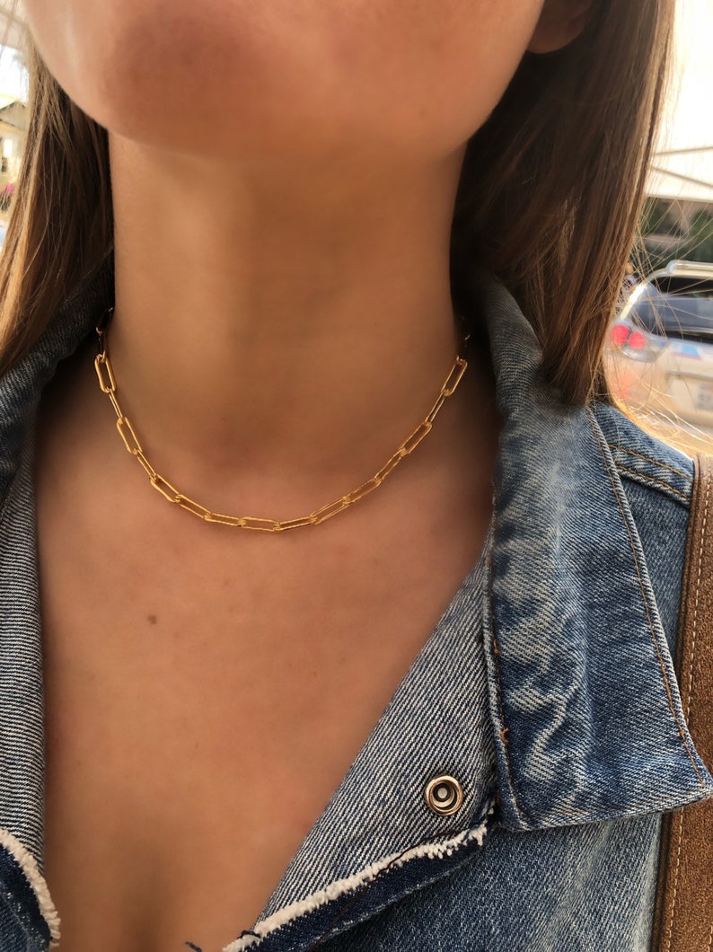 Rectangle Link Chain Necklace Paperclip Chain Gold Filled or | Etsy