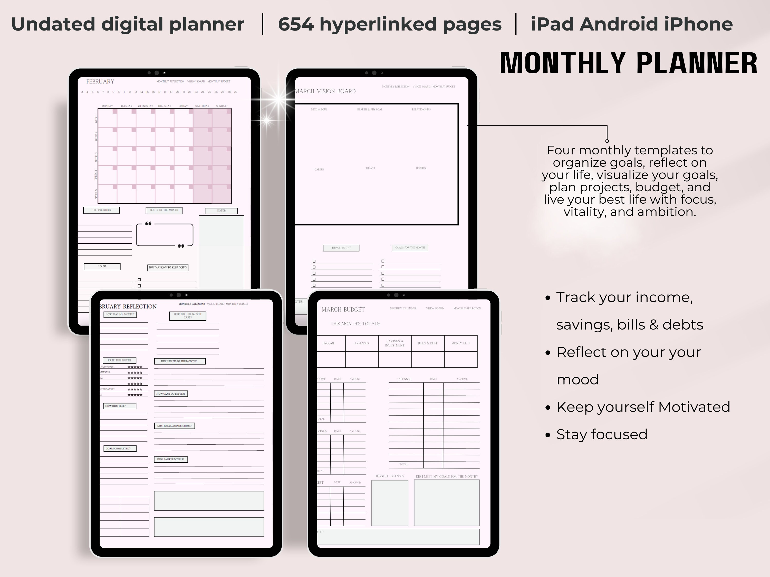 PRETTY GIRL Undated Digital Planner, Goodnotes Planner, Digital Planner ...