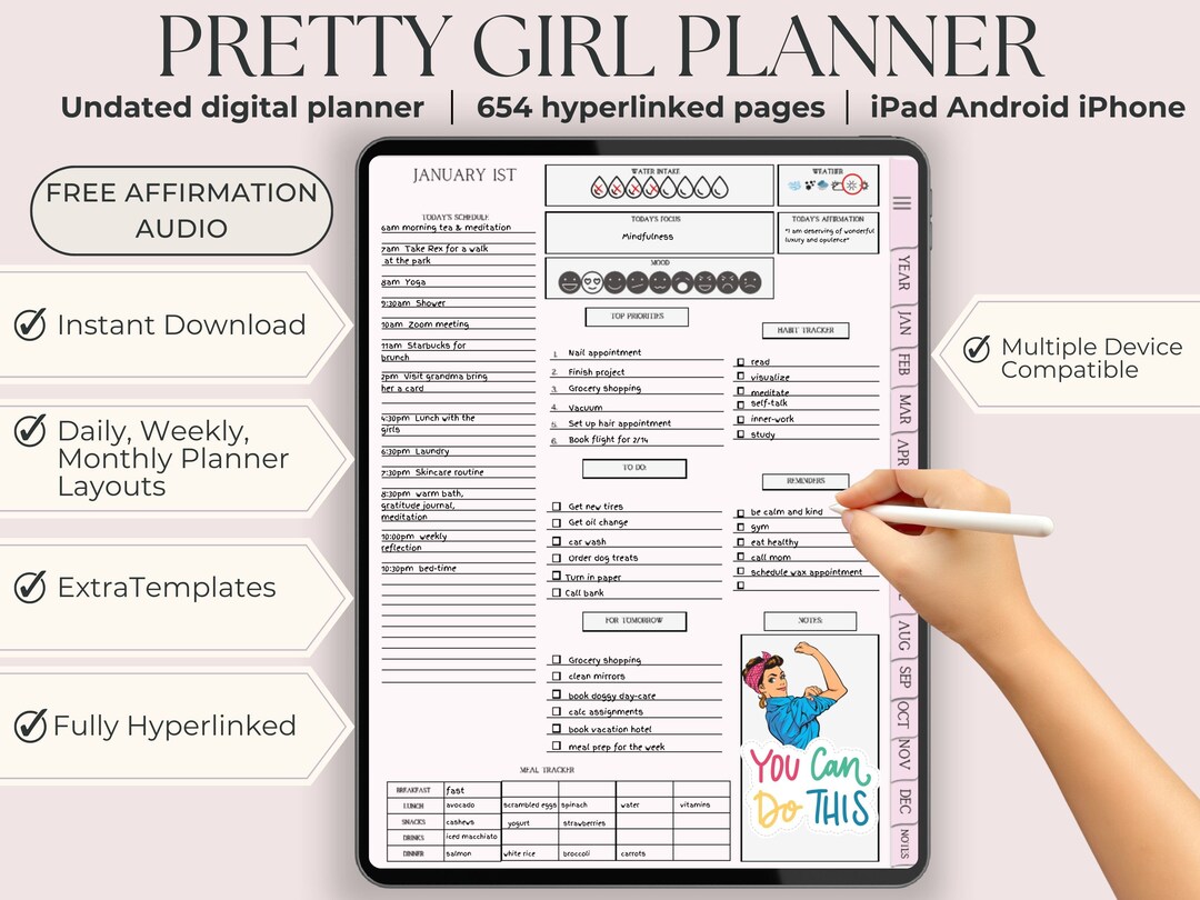 PRETTY GIRL Undated Digital Planner, Goodnotes Planner, Digital Planner ...