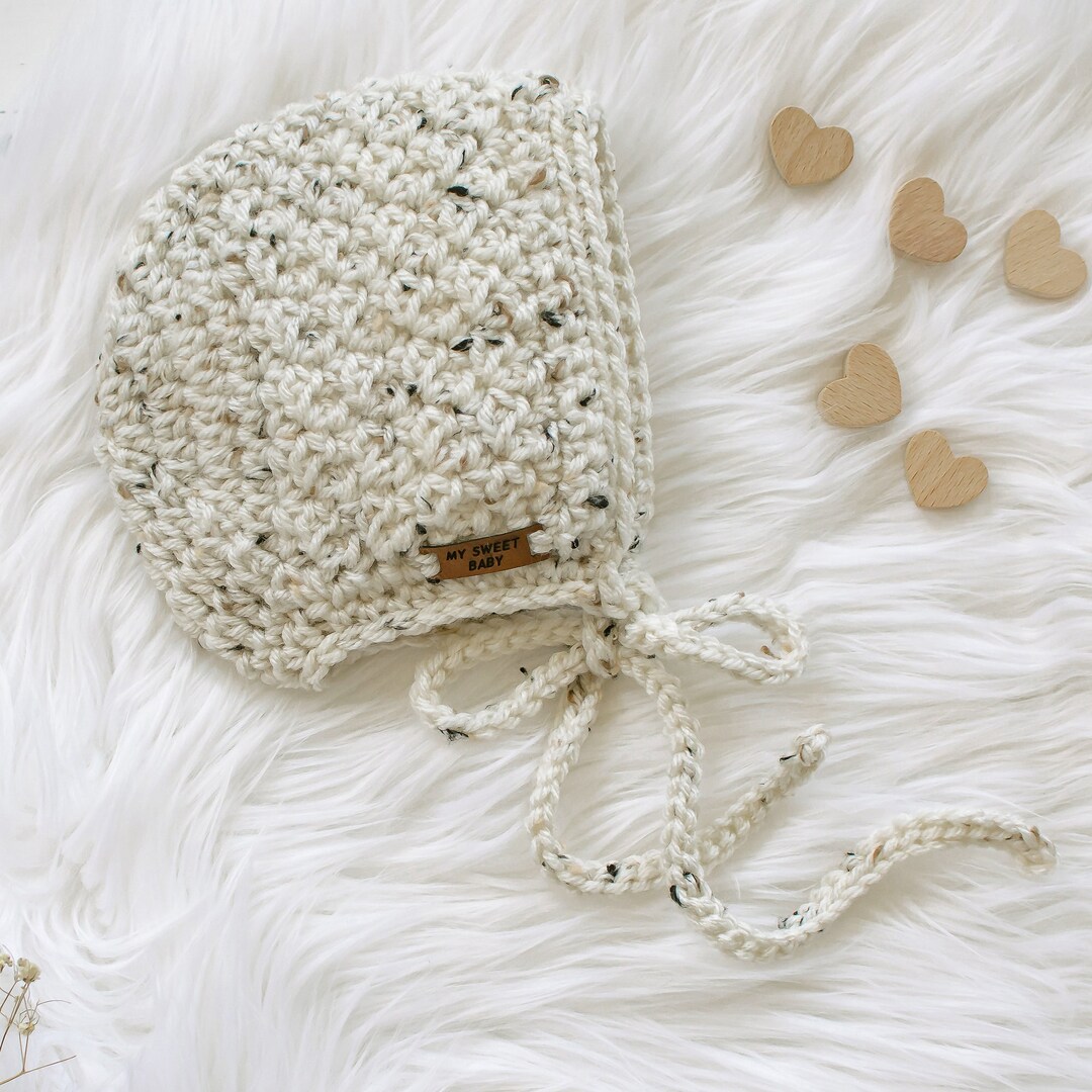 Gender Neutral Baby Bonnet, Ivory Cream Knit Baby Hat, Crochet Newborn ...