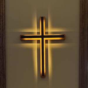 Premium LED Lighted Wooden Wall Cross – Handcrafted Cherry & Walnut ...