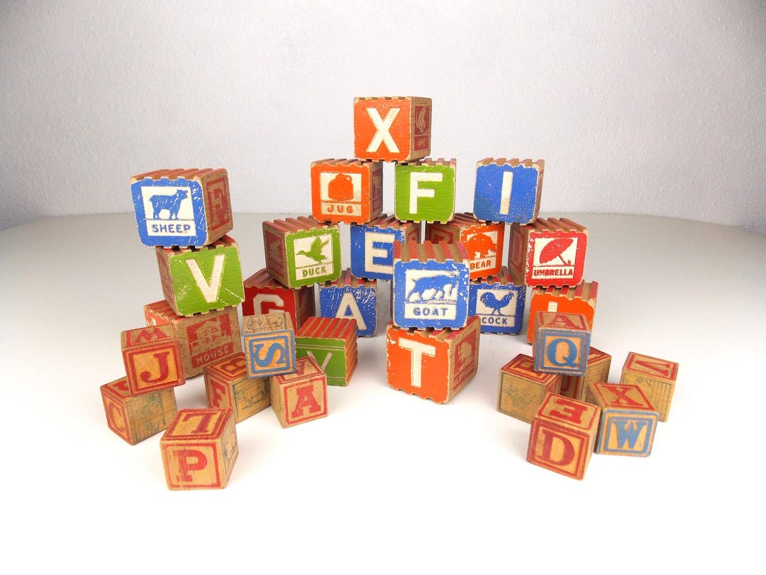 Vintage Wood Alphabet Blocks 30 Pieces - Etsy