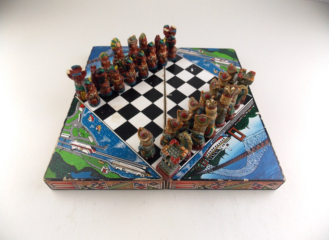 Vintage Chess Set Peruvian Incas Vs Spaniards 1970's - Etsy