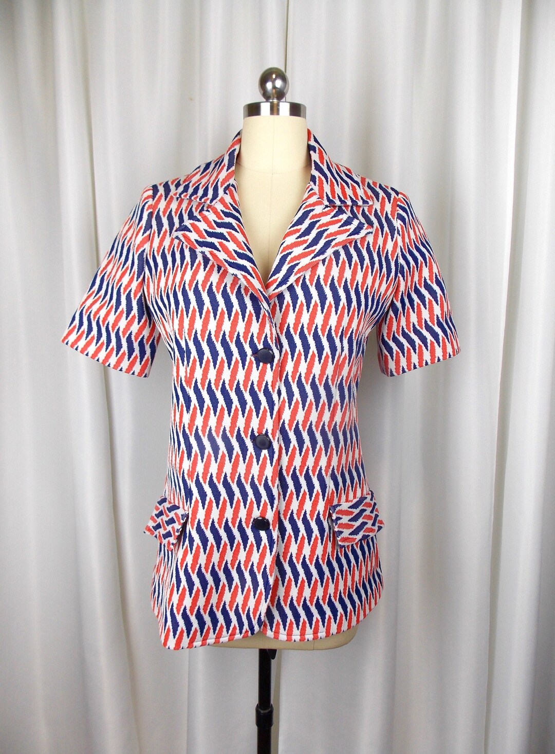 1970's Red White Blue Short Sleeve Blazer Jacket Polyester Knit - Etsy