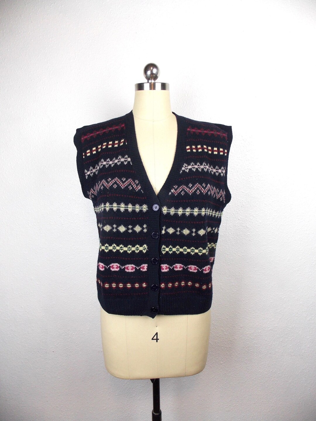 1980's FAIR ISLE Sweater Vest in Dark Blue Lambswool Size S - Etsy