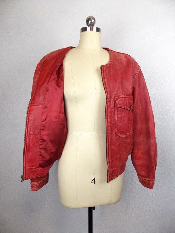 Red Distressed Leather Bomber Jacket Sport Mobility S… - Gem