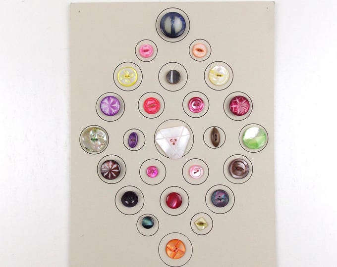 Vintage Button Collection Display Card With Modern Dyed Pearl Buttons ...