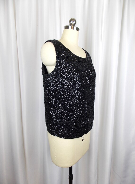 1960's Sequined Beaded Black Tank Shell Sweater Large… - Gem
