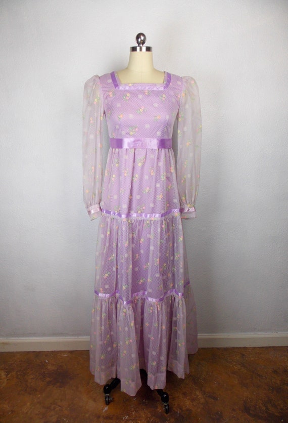 1970's Purple Maxi Dress Cottagecore - Gem