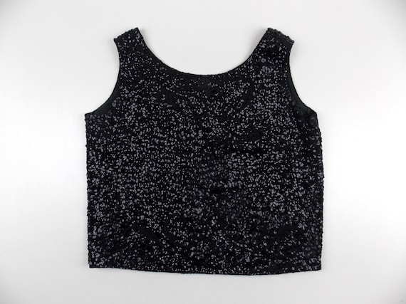 1960's Sequined Beaded Black Tank Shell Sweater Large… - Gem