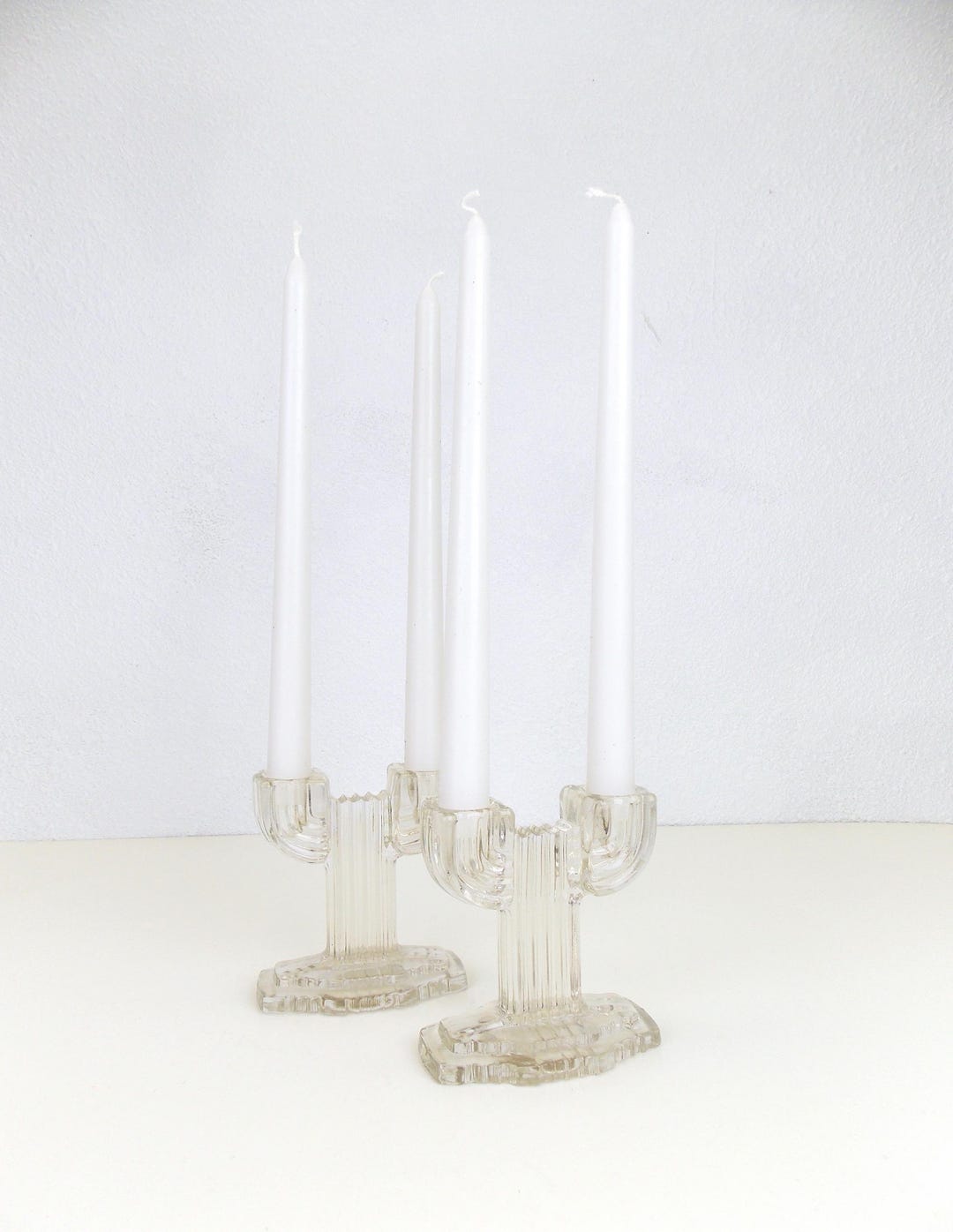 Vintage Anchor Hocking Art Deco Style Pair of Candlesticks Candle ...