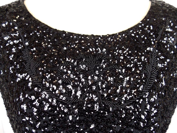1960's Sequined Beaded Black Tank Shell Sweater Large… - Gem