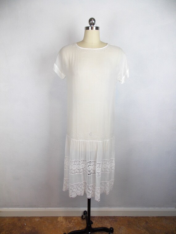 1920's White Dress with Under Slip XS - Gem