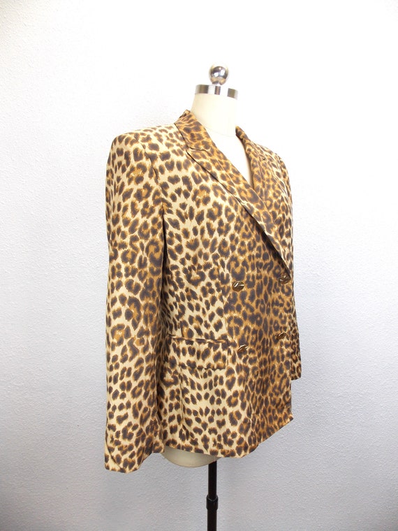 1990's Leopard Cheetah Animal Print Silk Blazer Nina … - Gem