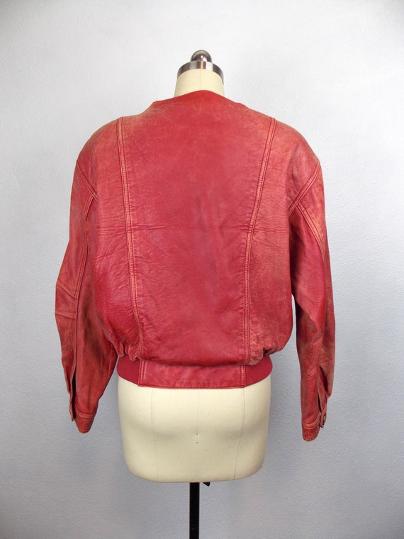 Red Distressed Leather Bomber Jacket Sport Mobility S… - Gem