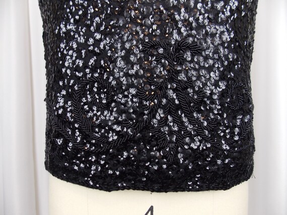 1960's Sequined Beaded Black Tank Shell Sweater Large… - Gem