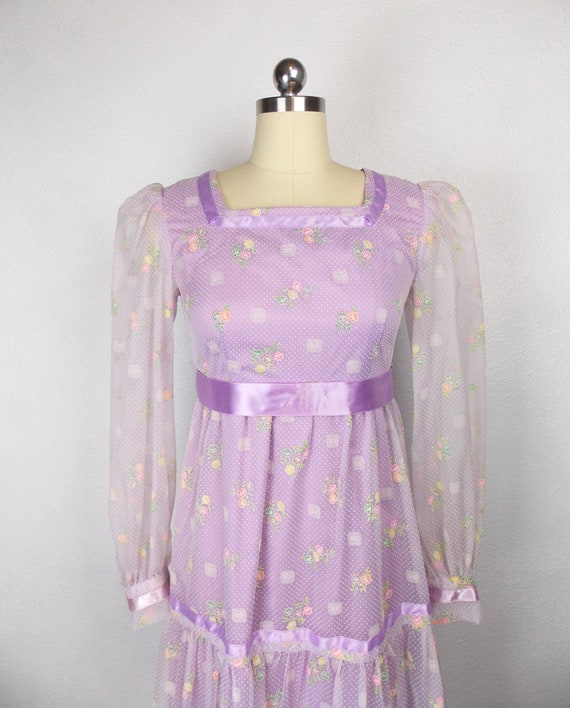 1970's Purple Maxi Dress Cottagecore - Gem
