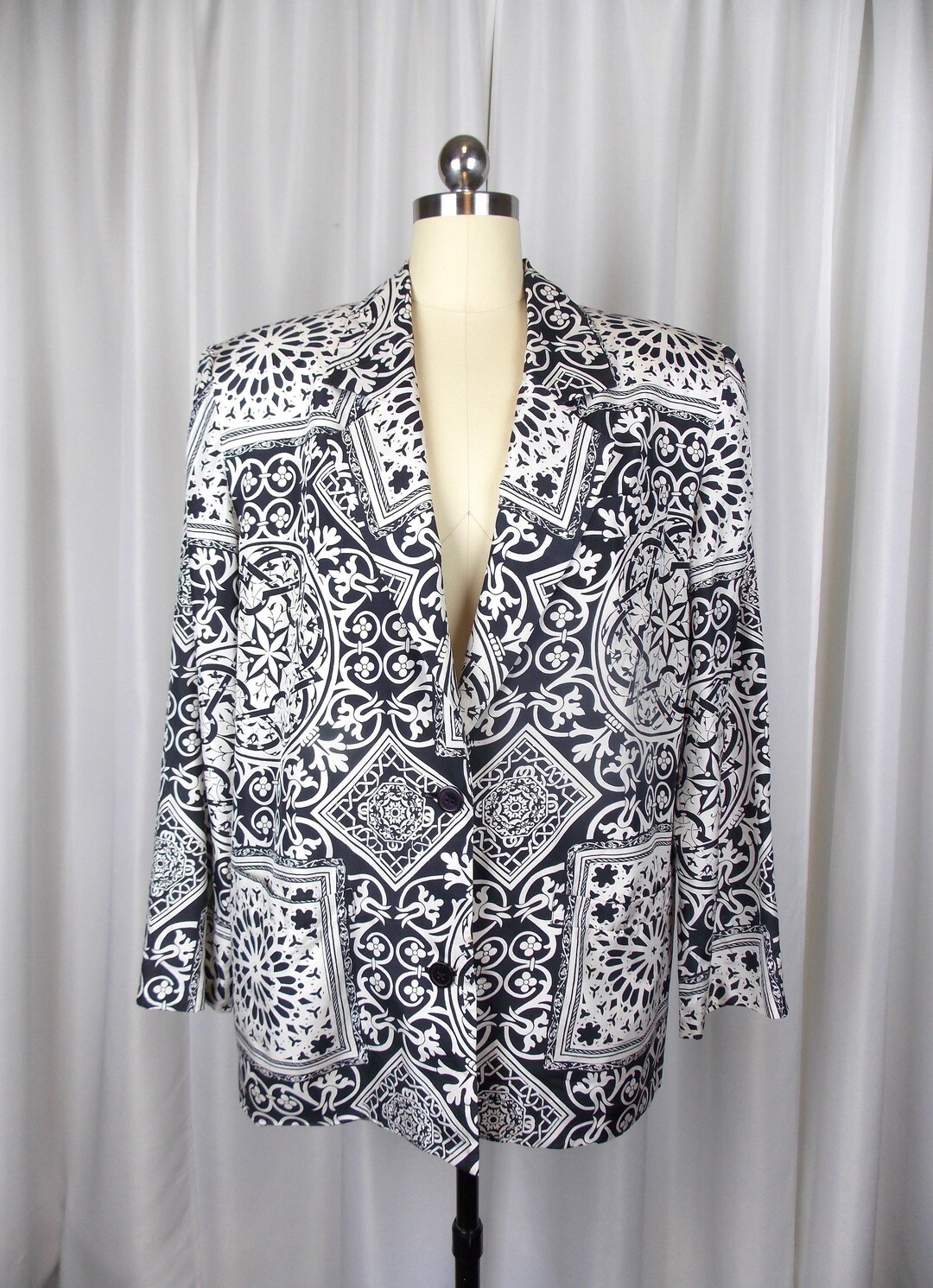 Black and White Silk Blazer IB Diffusion Gothic Pattern Size Medium - Etsy