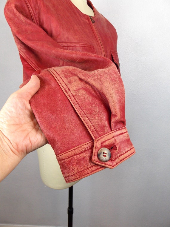 Red Distressed Leather Bomber Jacket Sport Mobility S… - Gem