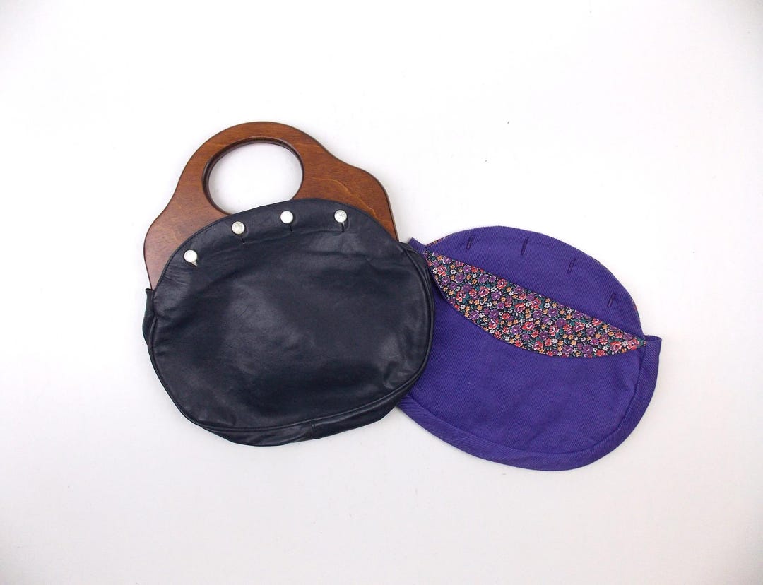 1980's Bermuda Style Handbag Preppy Style With Wood Handle and ...