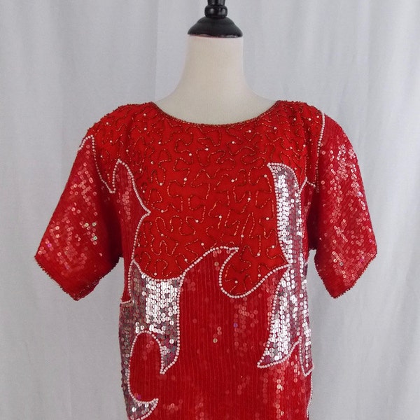 Red Sequin Top - Etsy