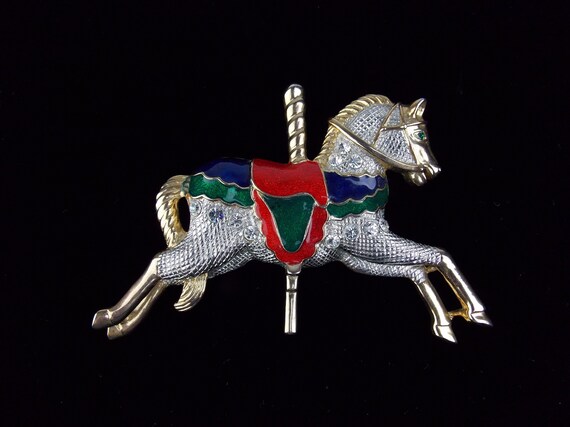 Large Carousel Horse Brooch Pin - Gem