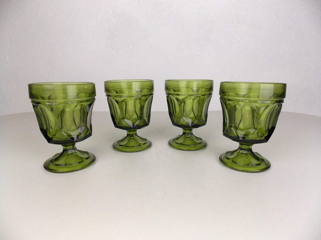 1970's Anchor Hocking Green Glass Goblets Set of Four - Etsy