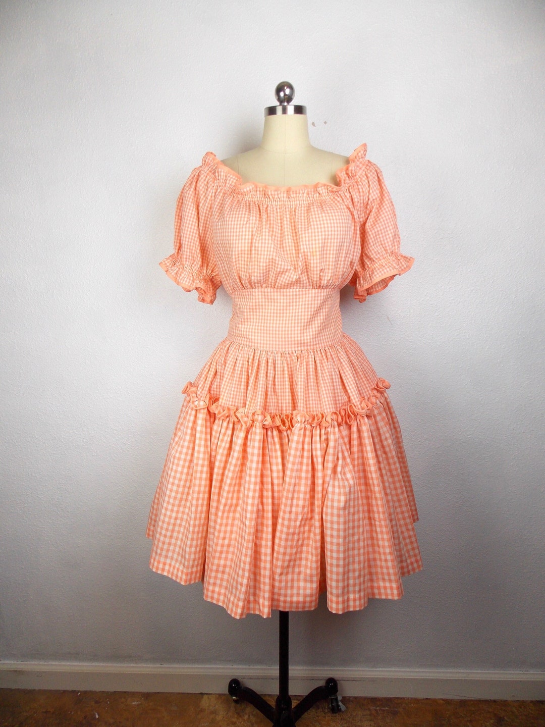 Vintage Gingham Square Dance Dress in Orange - Etsy
