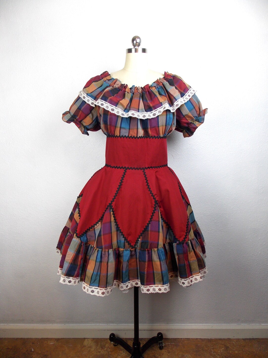 Vintage Burgundy Red Plaid Square Dance Dress - Etsy