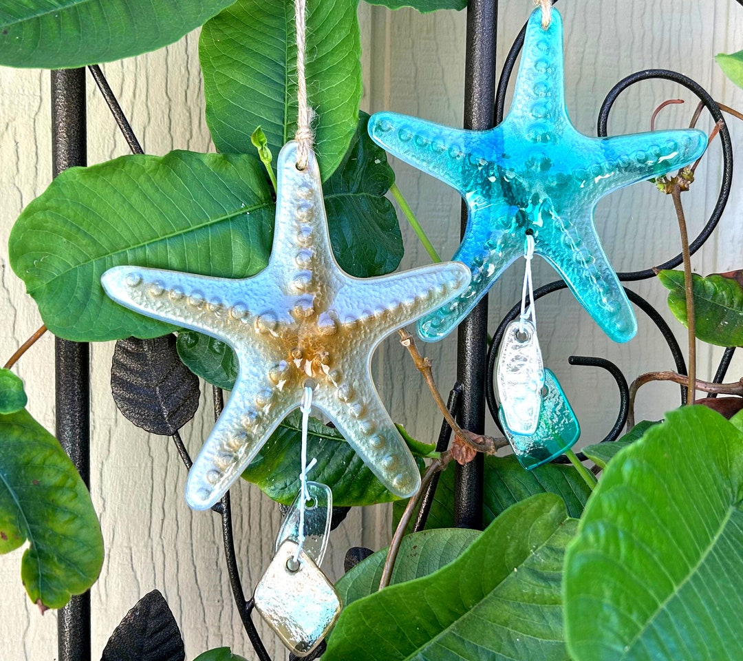 Set of 2 GLASS Starfish Wall Decor Measuring 13" Long With Twine for ...