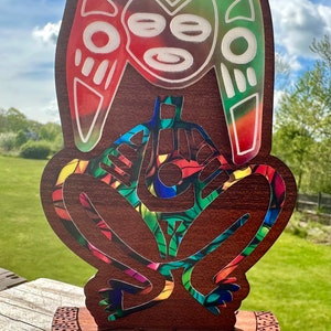 Atabey Moon Goddess Wood Statue, Taino Art Shelf Desk Sitter, Colorful ...