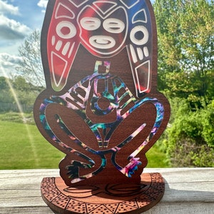 Atabey Moon Goddess Wood Statue, Taino Art Shelf Desk Sitter, Colorful ...