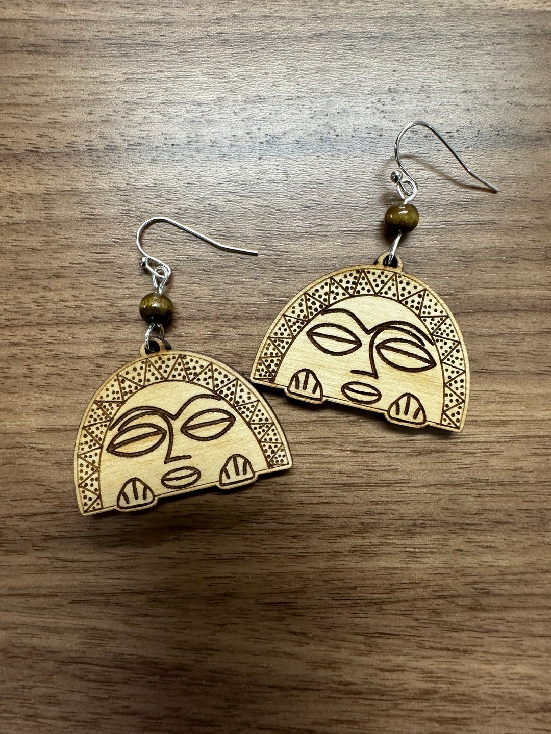 Taino Moon Goddess Wood Engraved Earrings Dangle, Taino Symbol Jewelry ...