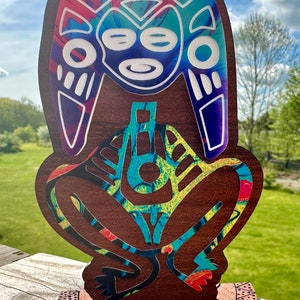 Atabey Moon Goddess Wood Statue, Taino Art Shelf Desk Sitter, Colorful ...