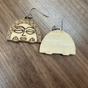 Taino Moon Goddess Wood Engraved Earrings Dangle, Taino Symbol Jewelry ...