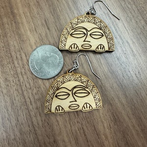 Taino Moon Goddess Wood Engraved Earrings Dangle, Taino Symbol Jewelry ...