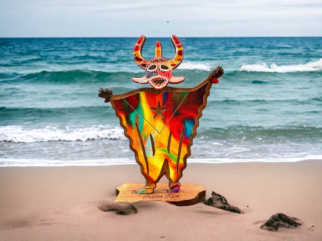 Tiny Vejigante Figurine: Puerto Rican Flag Art, Wood Desk Decor - Etsy
