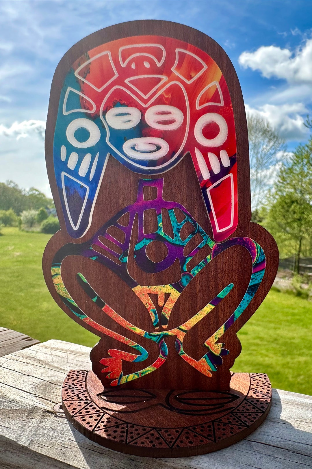 Atabey Moon Goddess Wood Statue, Taino Art Shelf Desk Sitter, Colorful ...