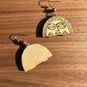 Taino Moon Goddess Wood Engraved Earrings Dangle, Taino Symbol Jewelry ...