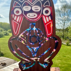 Atabey Moon Goddess Wood Statue, Taino Art Shelf Desk Sitter, Colorful ...